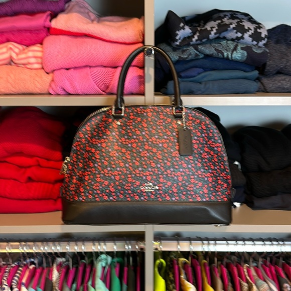 Coach | Bags | Coach Black With Redpurple Flowers Dome Shaped Satchel ...